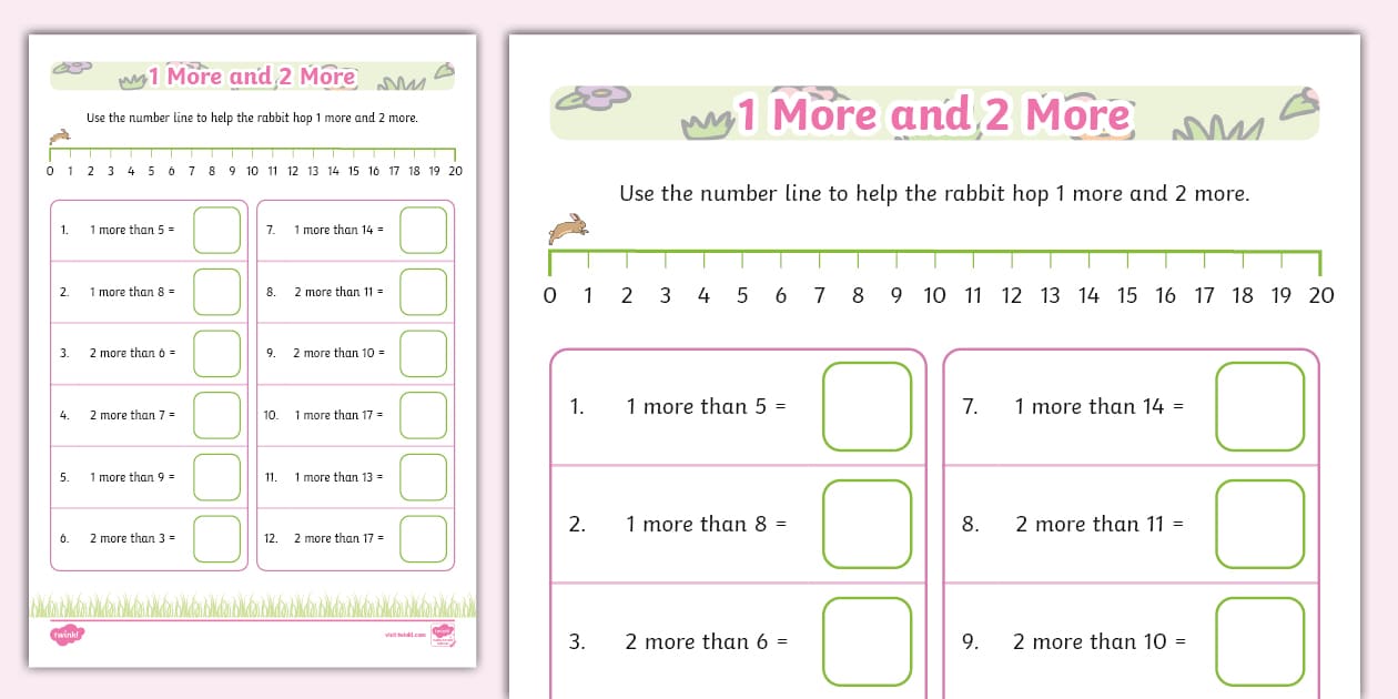 1 More and 2 More Worksheet - Twinkl
