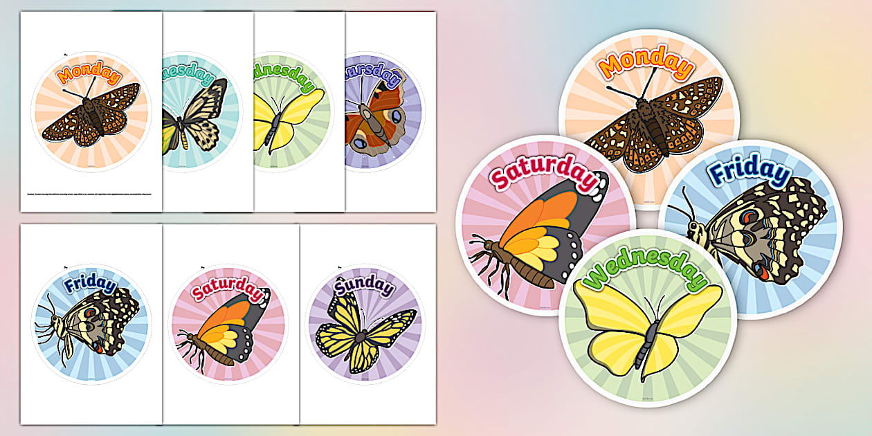 Days of the Week Butterfly Circle Display Cut-Outs - Twinkl