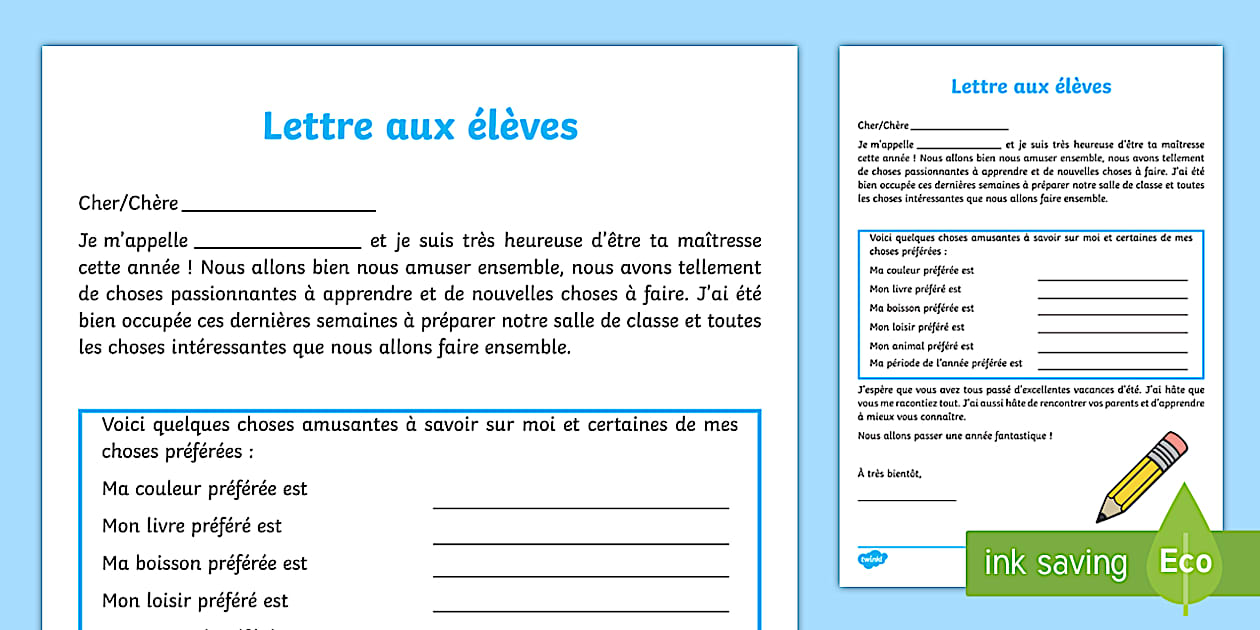 Lettre aux élèves pour la rentrée (Teacher-Made) - Twinkl