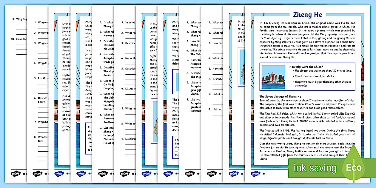 Zheng He Differentiated Reading Comprehension Activity