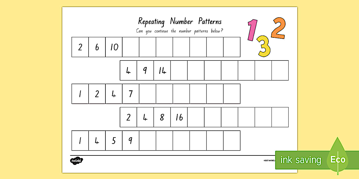 Repeating Pattern Number Worksheet / Worksheet - Twinkl