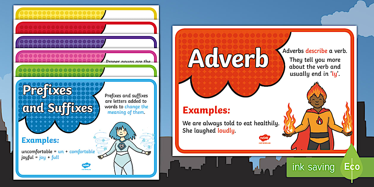 Superhero Themed Literacy Types of Words Display Posters - Literacy ...