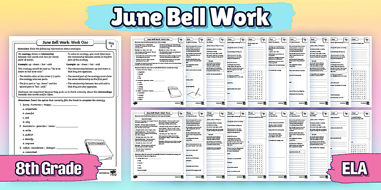 Eighth Grade ELA June Bell Work Bundle