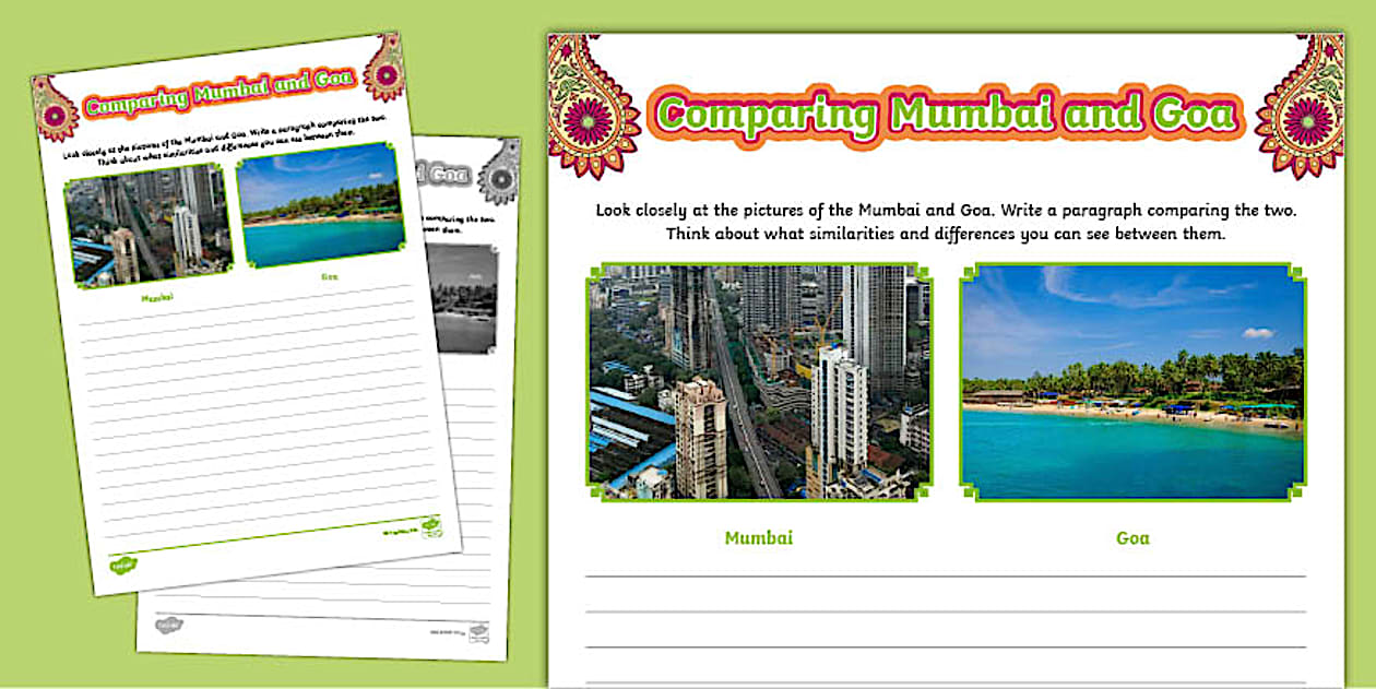 Comparing Mumbai and Goa Worksheet - Twinkl Writing - Twinkl