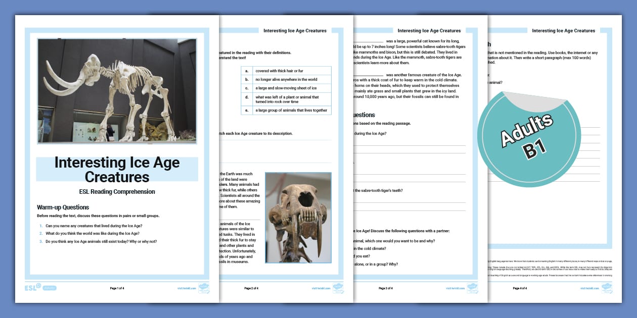 ESL Interesting Ice Age Creatures [Adults, B1] - Twinkl