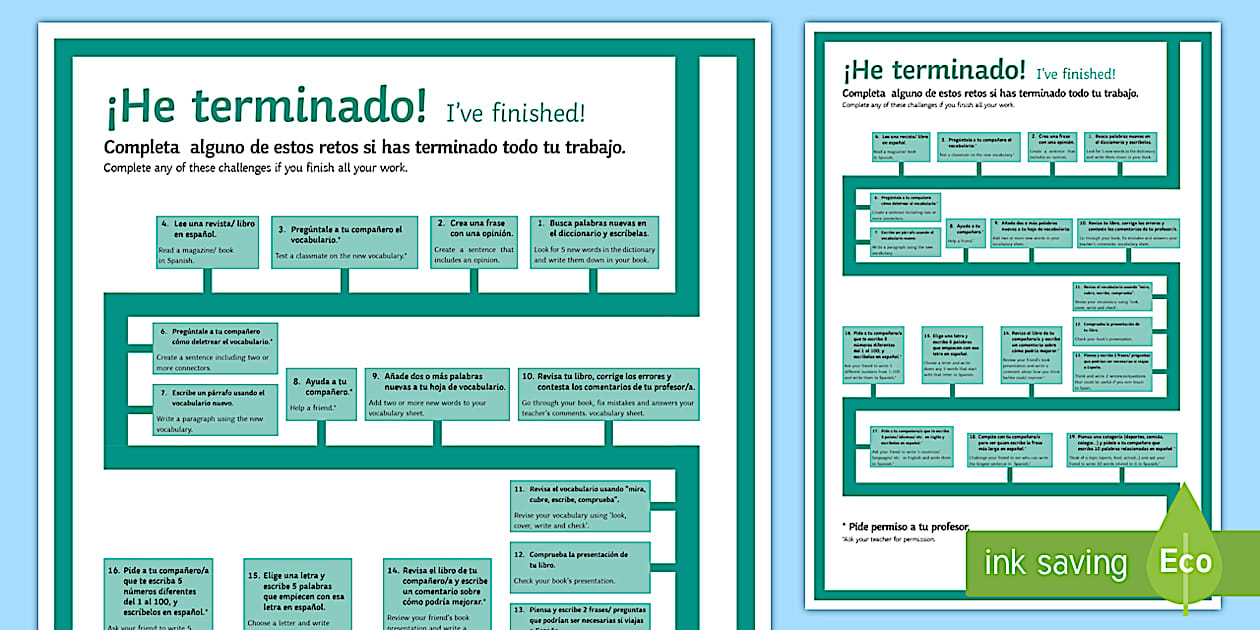 Editable Early Finishers Challenges Display Poster Spanish