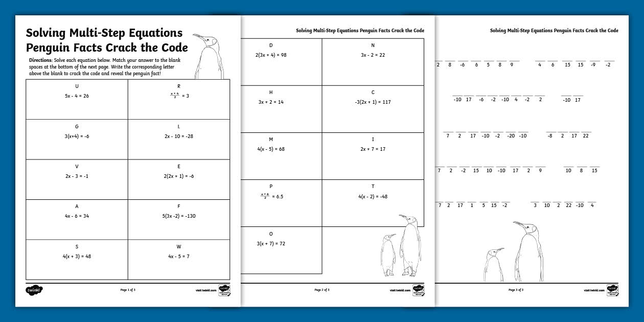 Solving Multi-Step Equations Penguin Facts Crack the Code