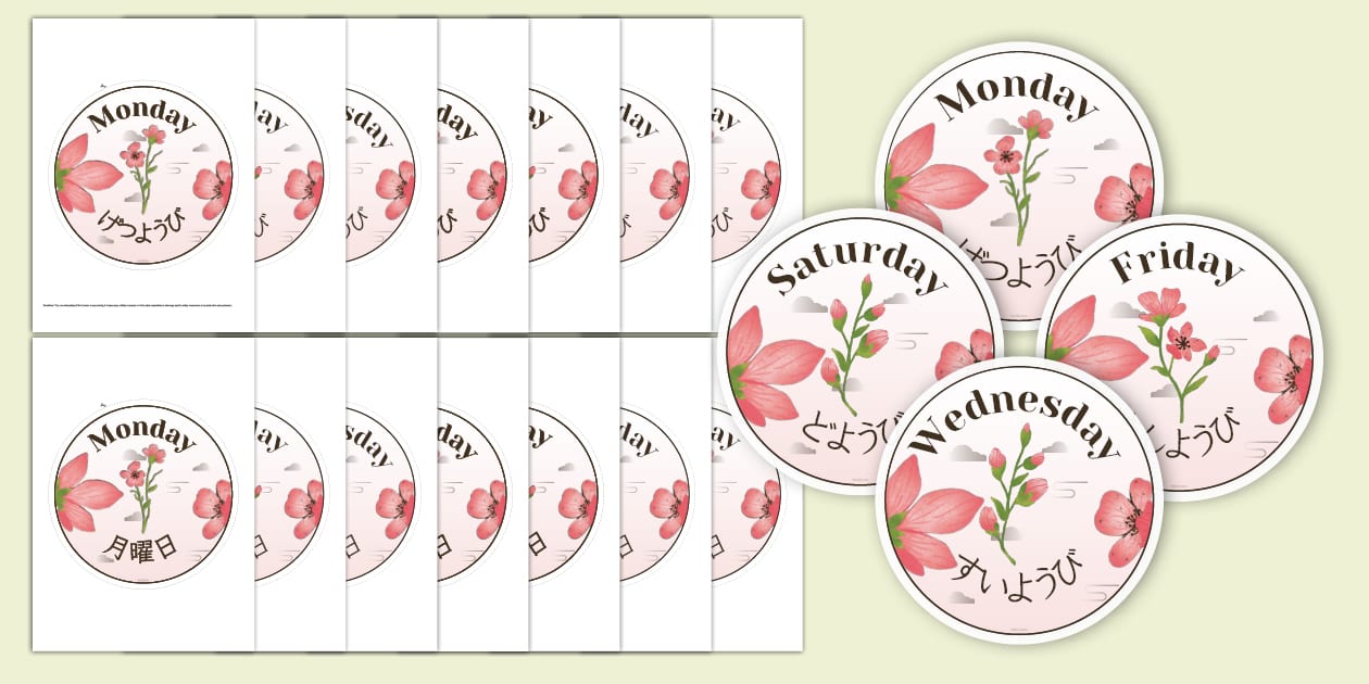 Sakura-Themed Days of the Week Circle Cut-Outs - Twinkl