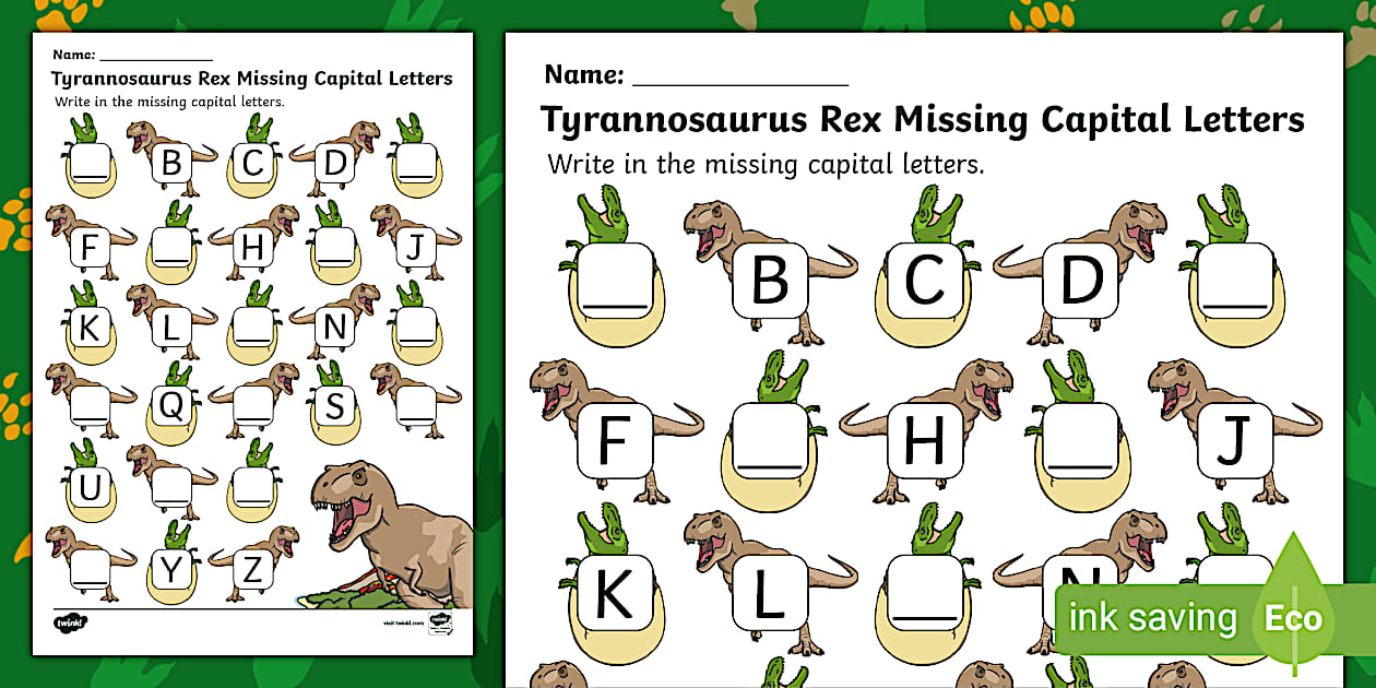 Tyrannosaurus Rex Missing Capital Letters Worksheet | Twinkl