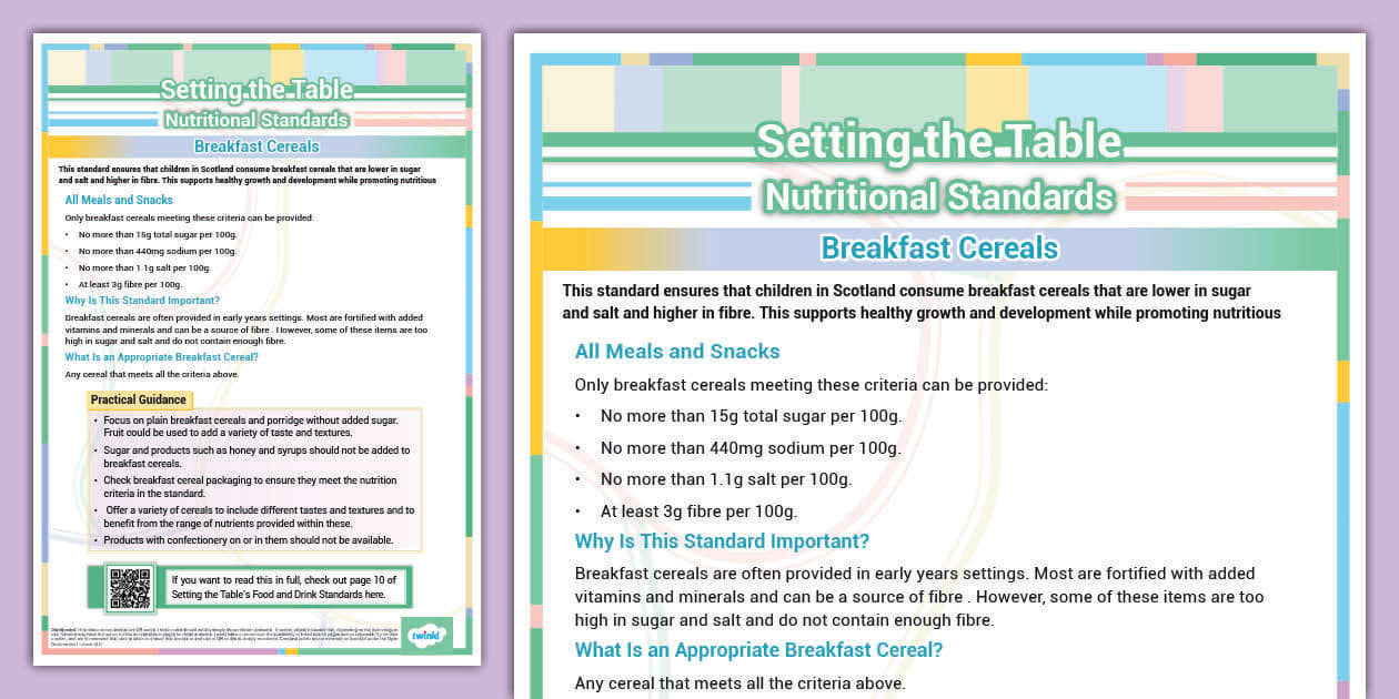 Setting the Table Nutritional Standards - Breakfast Cereals