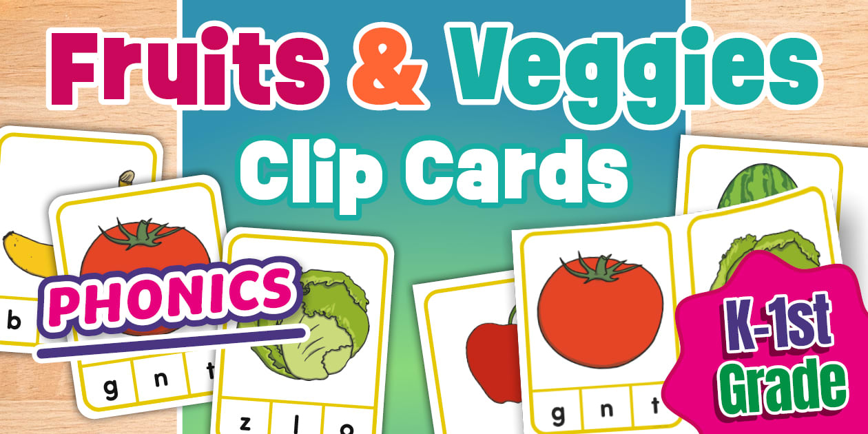 Editable Fruits and Vegetables Beginning Sounds Clip Cards for PreK-K