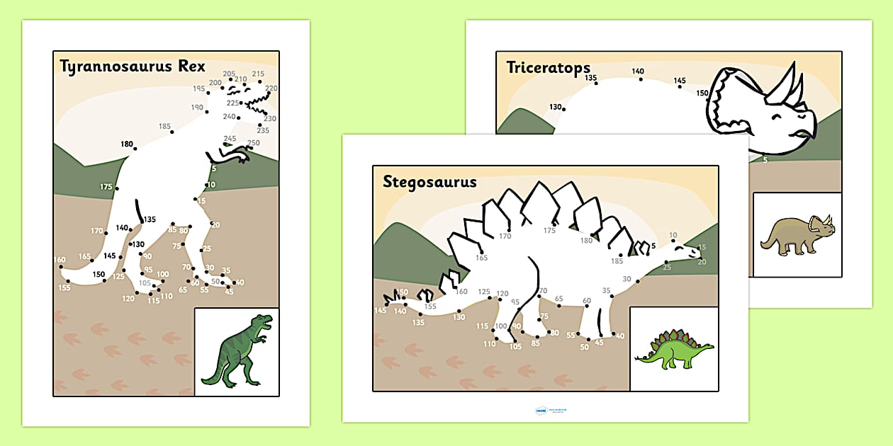 Counting in 5s Dot to Dot Sheets Dinosaurs (teacher made)