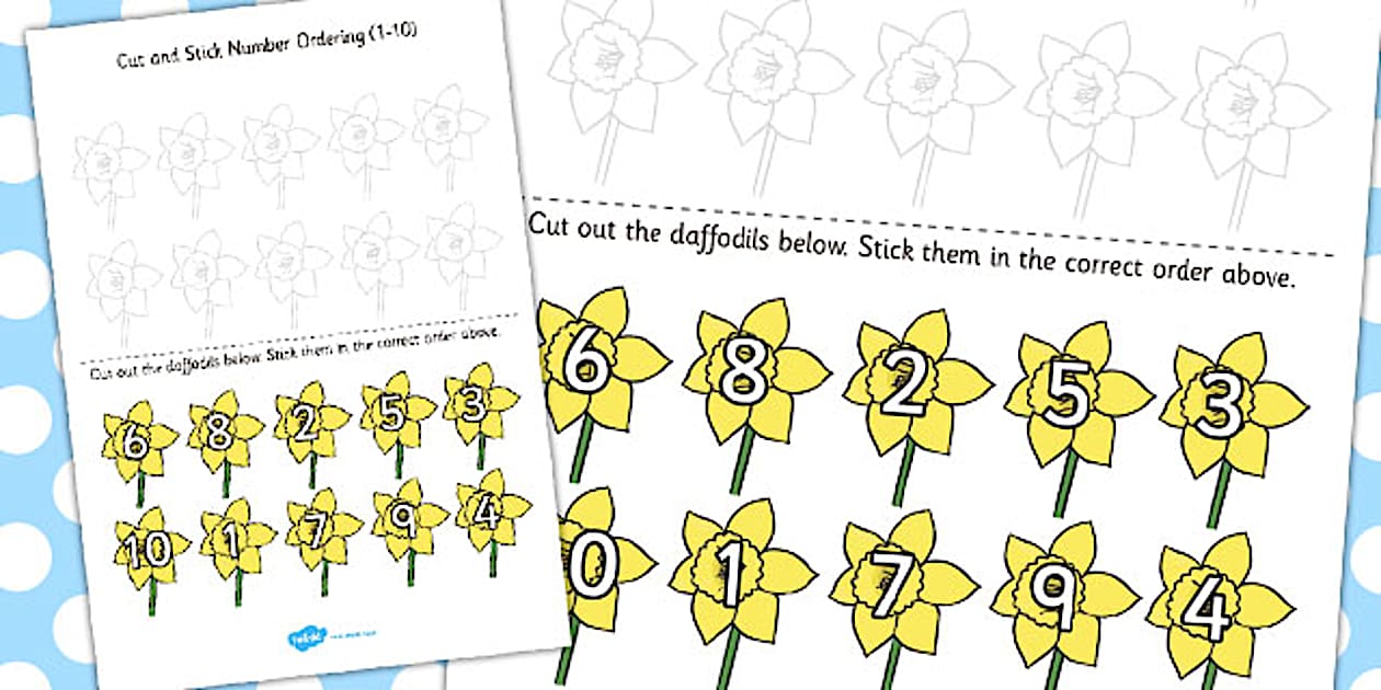Cut and Stick Number Ordering Daffodil Activity 1-10 - daffodil