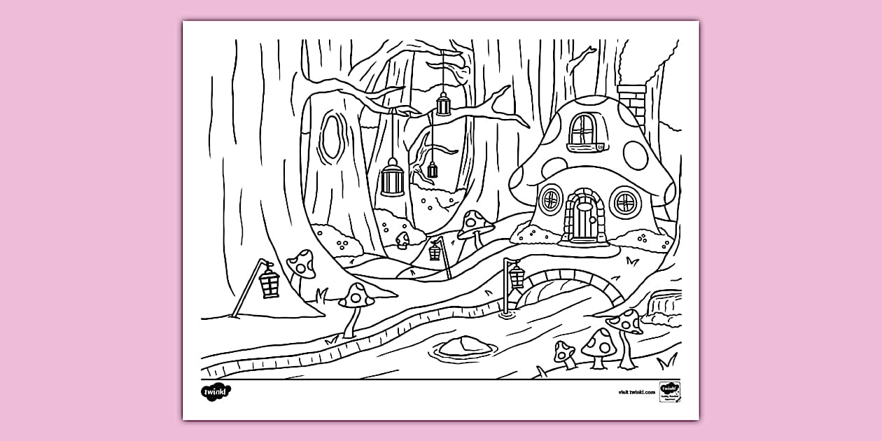 Enchanted Forest Fairy House Coloring Pages | Twinkl USA