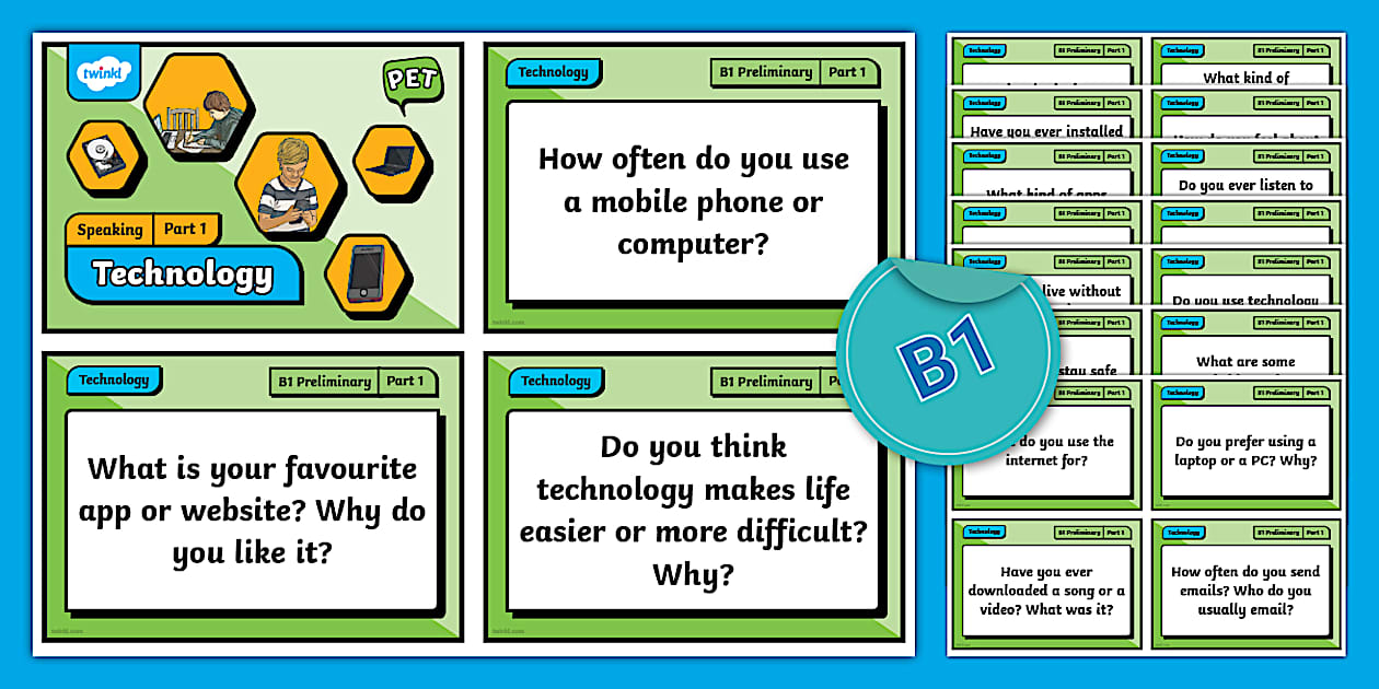 B1 Preliminary (PET) - Speaking Part 1 - Cards (Technology)