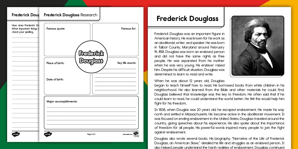 Frederick Douglass Biography Passage and Worksheets for 3-5