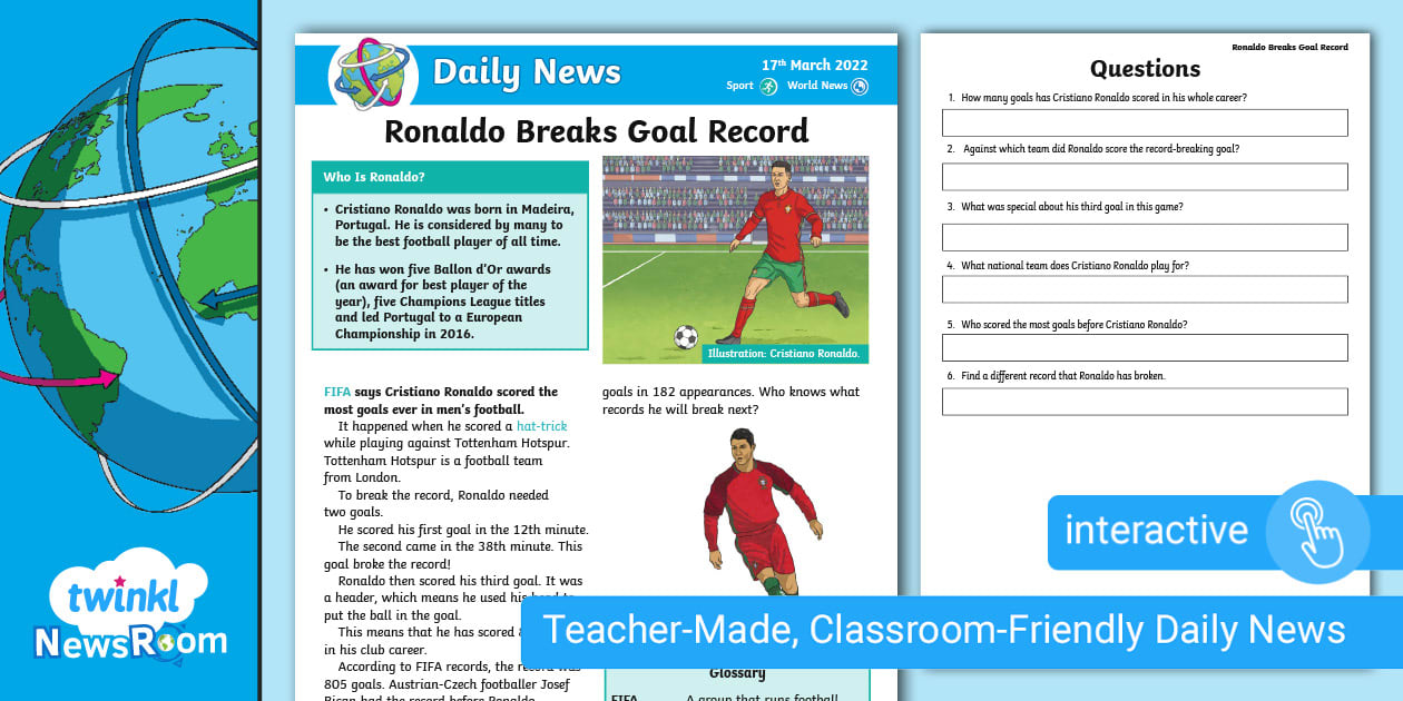 ESL A2 Reading Interactive PDF Ronaldo Highest-Scoring Player