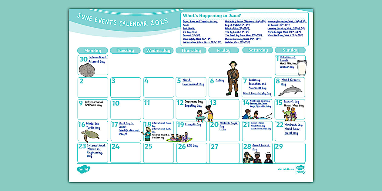 June Events Calendar (2025) (teacher made) - Twinkl