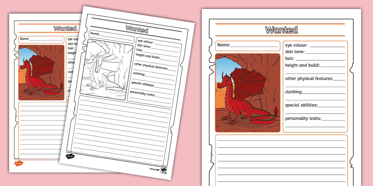 Wanted! Dragon Description Writing Template - Twinkl