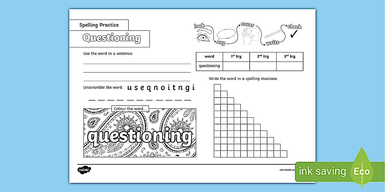 Questioning Spelling Practice Worksheet (teacher made)