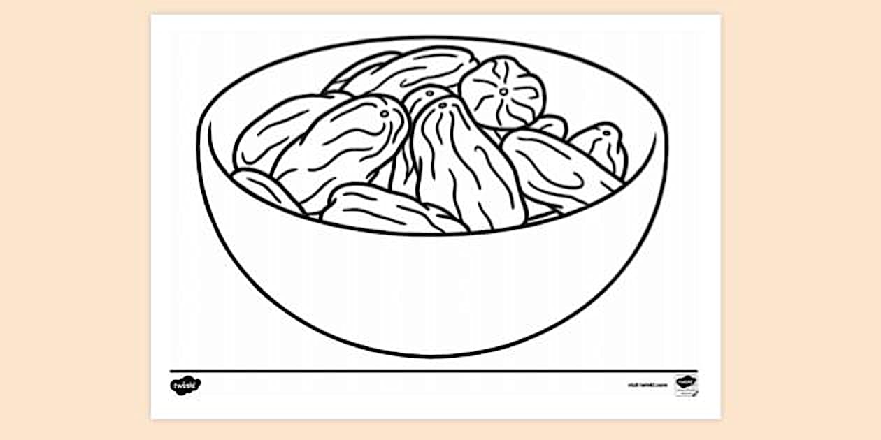 Bowl Of Dates Colouring Sheet (teacher made) - Twinkl