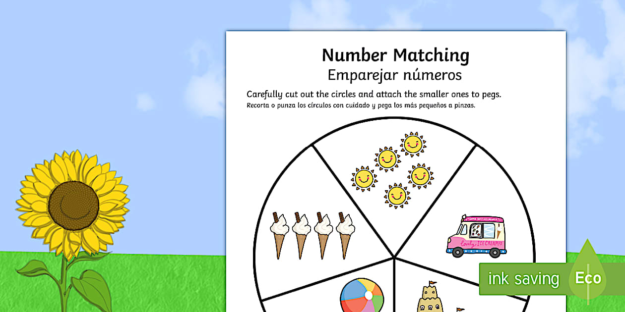 Summer Themed Number Matching Pegs Activity English/Spanish - Number ...