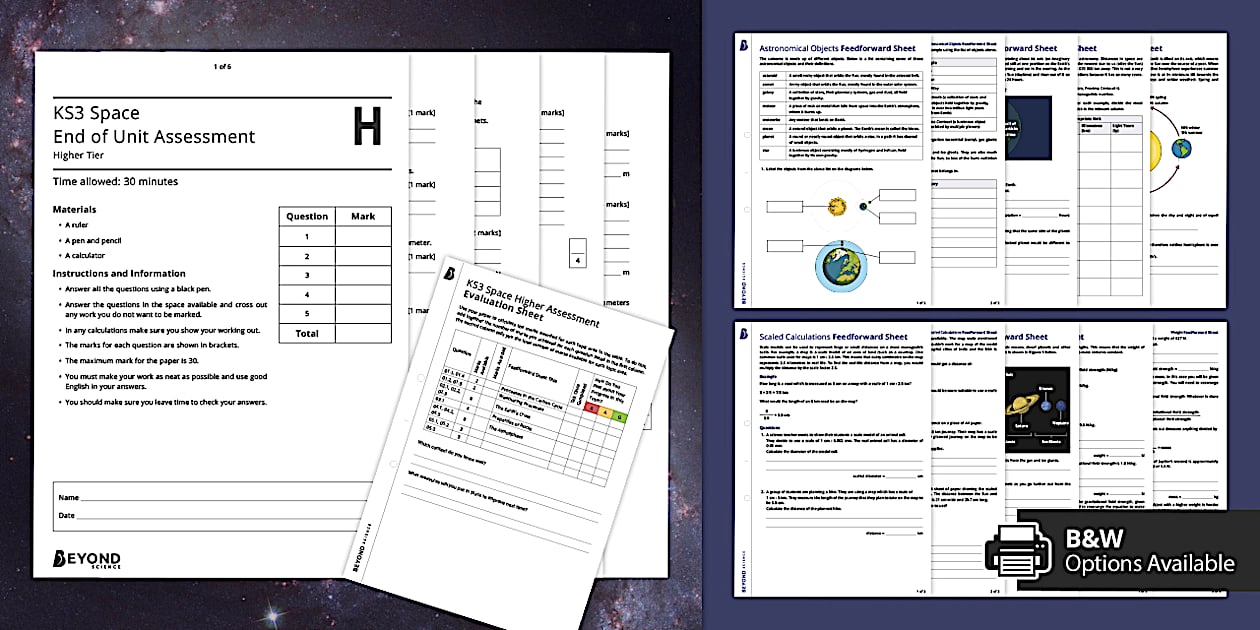 KS3 Space End of Unit Assessment Pack Higher Beyond - Twinkl