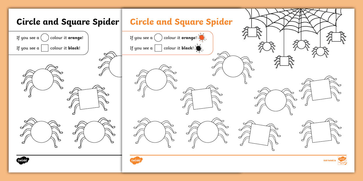 Circle and Square Spider Halloween Activity sheet - Twinkl