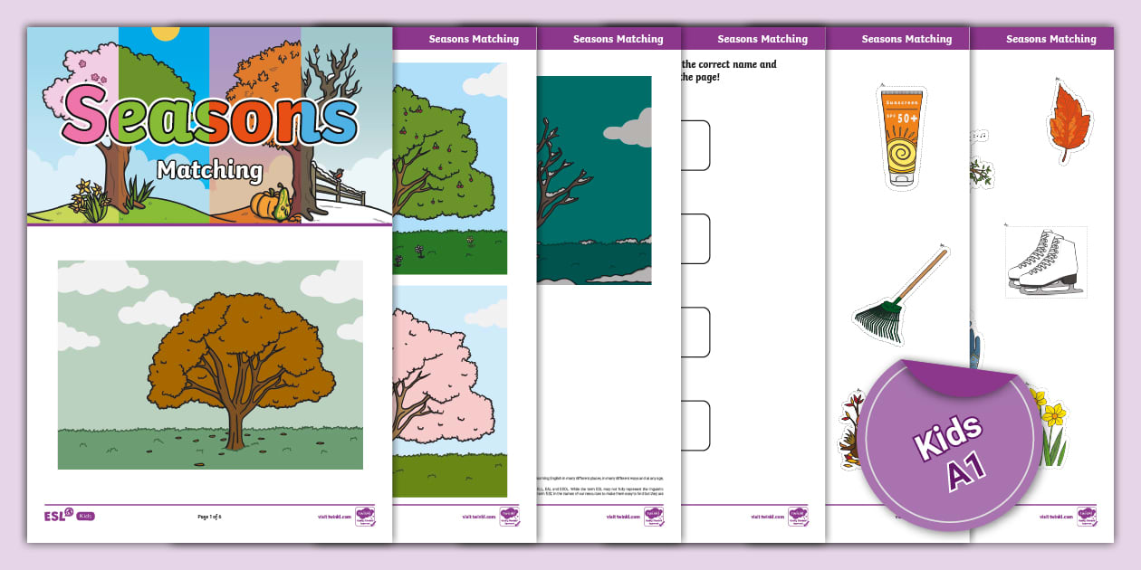 ESL Seasons Match, Cut and Stick Activity Game [Kids, A1]