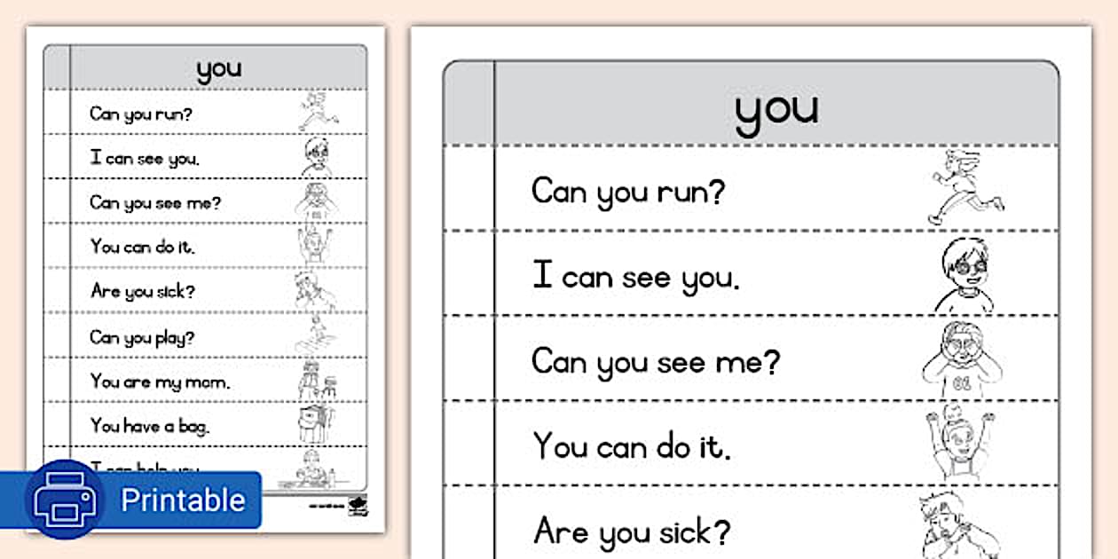 Grade 1 Sight Word Reading Strips - you (teacher made)
