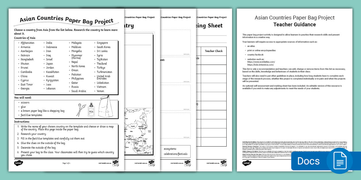 Asian Countries Paper Bag Project