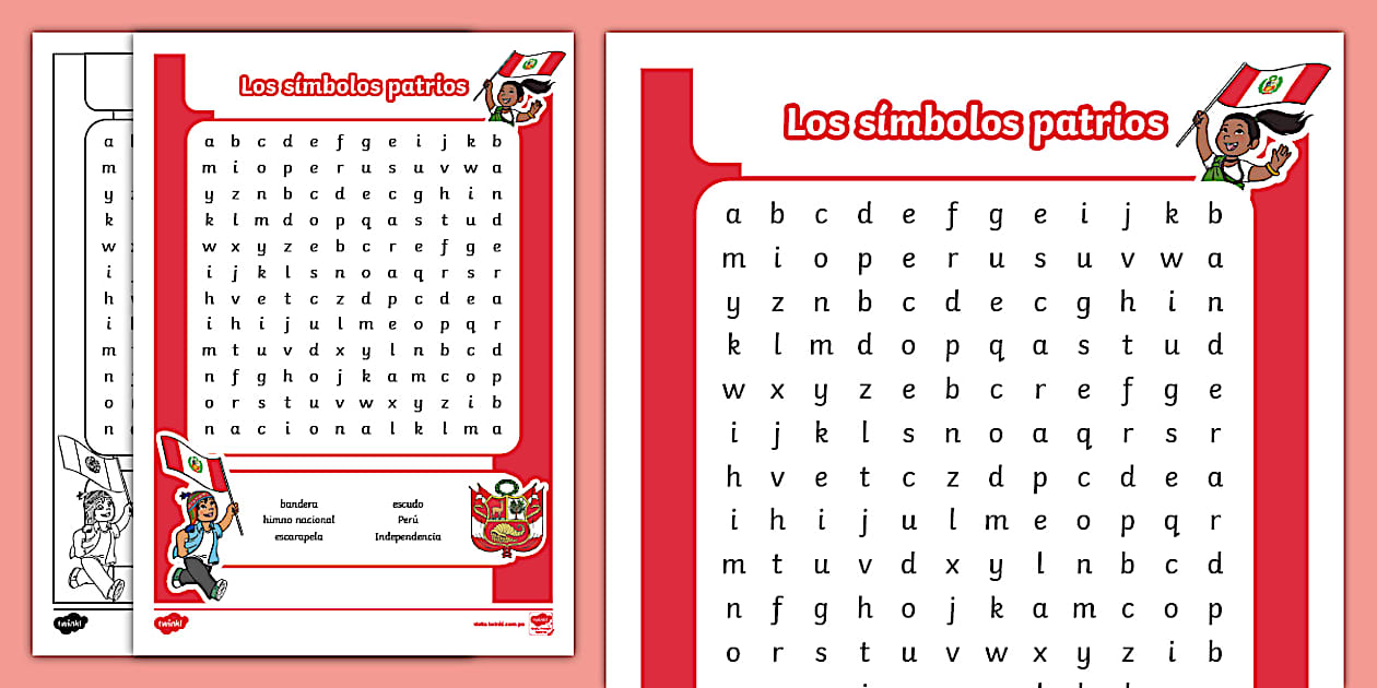 Sopa de letras: Los símbolos patrios | Twinkl Perú