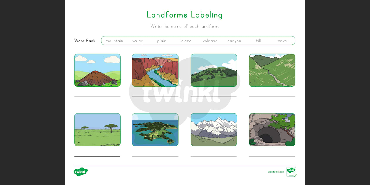 landforms worksheet grade 1