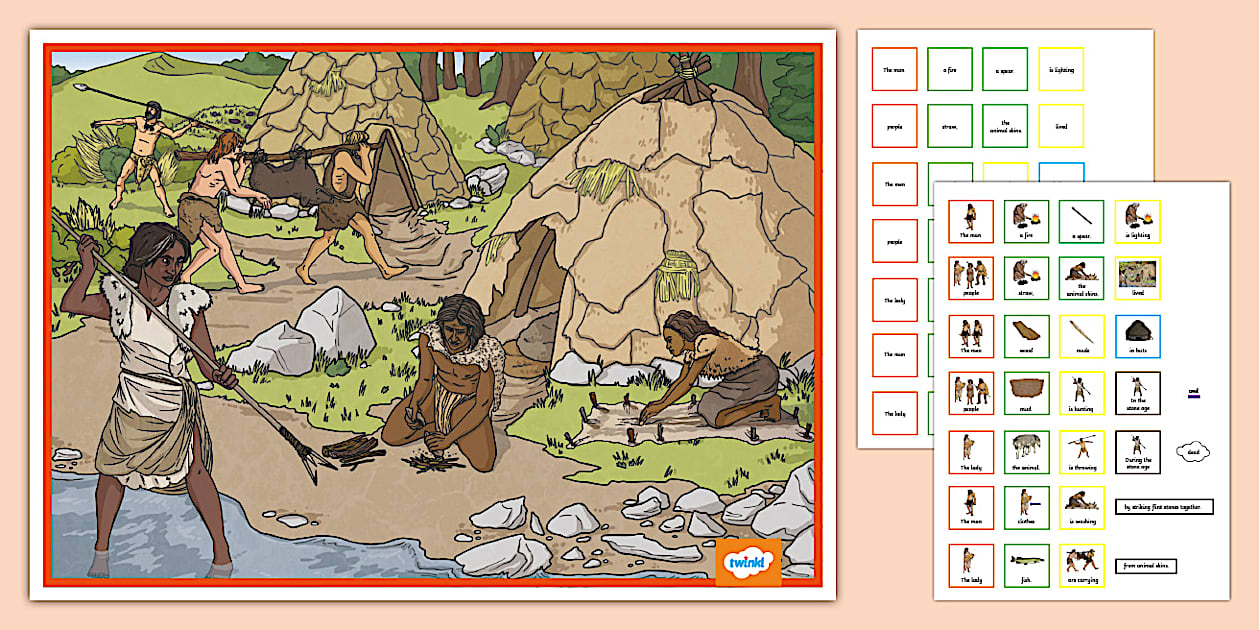 Colourful Semantics -Stone Age Picture Scene (teacher made)