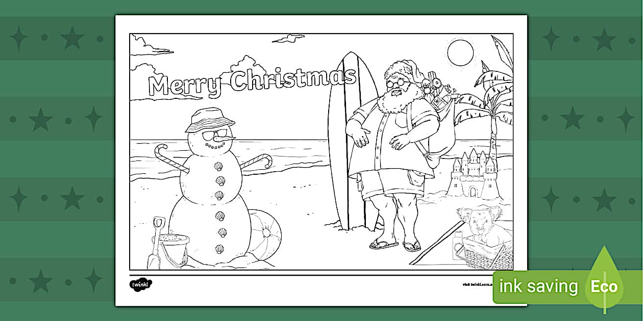 Christmas Surfing Santa Colouring Page (teacher made)