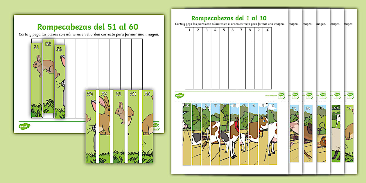 Rompecabezas ordenando números del 50 al 60 - Twinkl