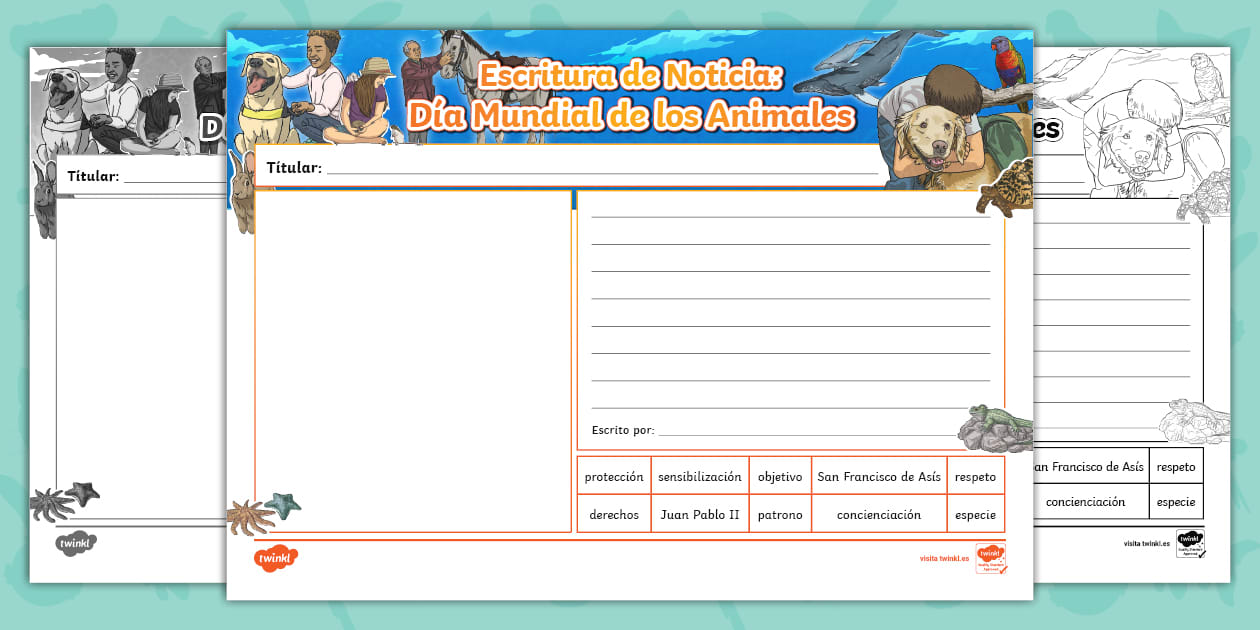 Escritura de noticia - Día Mundial de los Animales - Twinkl