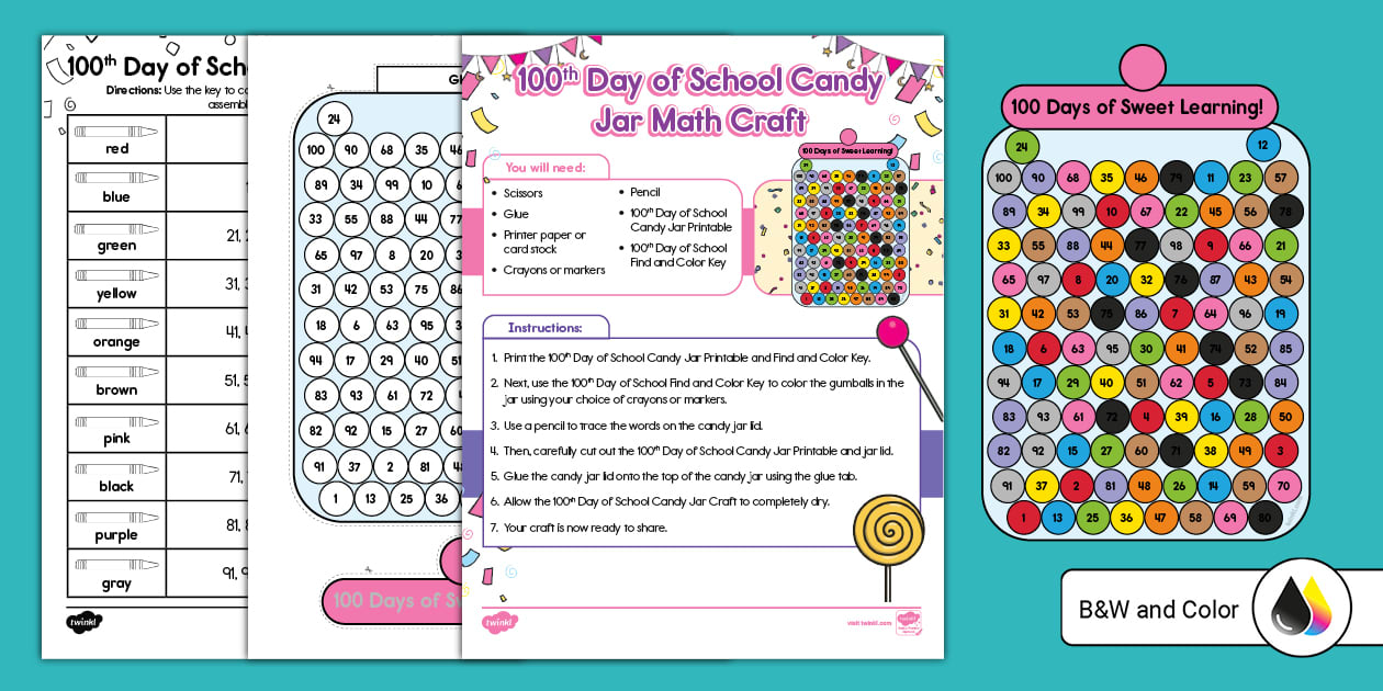 100th Day of School Candy Jar Math Craft - Twinkl