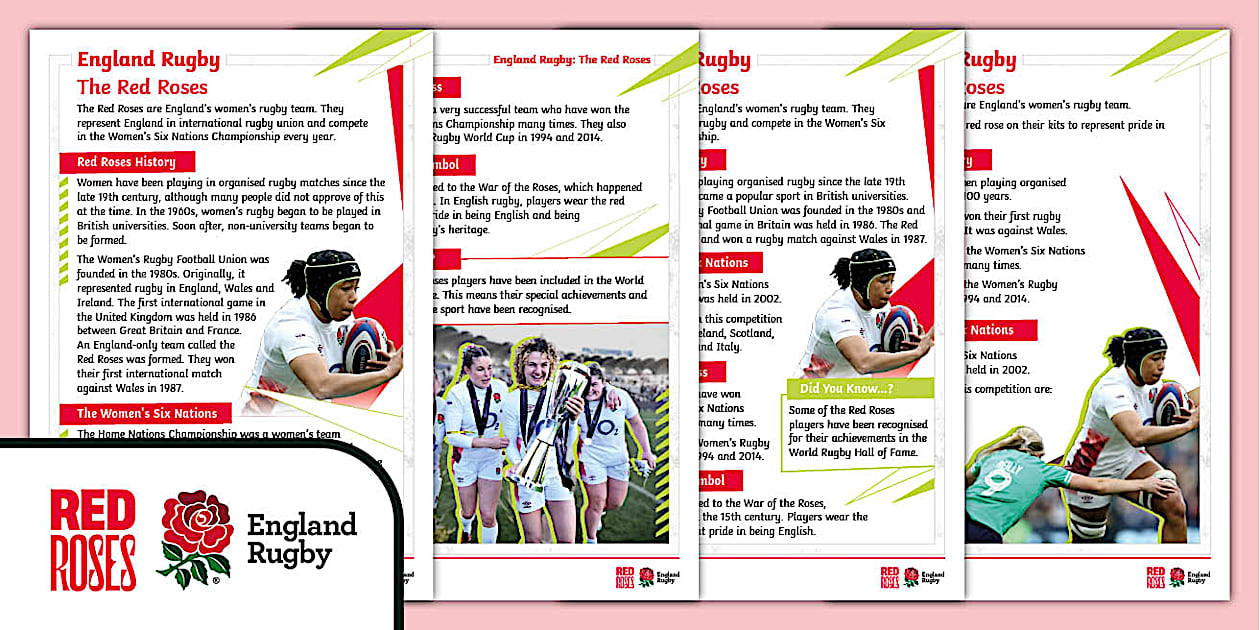 FREE! - England Rugby: The Red Roses Reading Comprehension 5-7