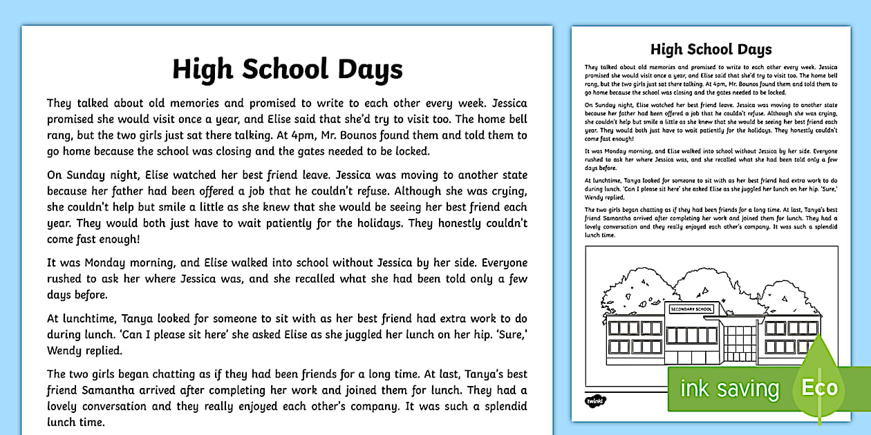 High School Days Narrative Writing Sample-Australia - Twinkl