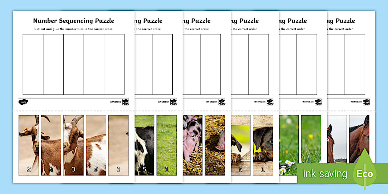 SA Farm Animals Number Sequencing Photo Puzzles - Twinkl