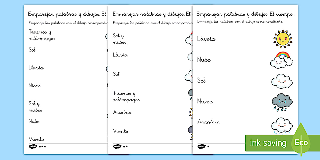 Emparejar palabras y dibujos: El tiempo - Twinkl