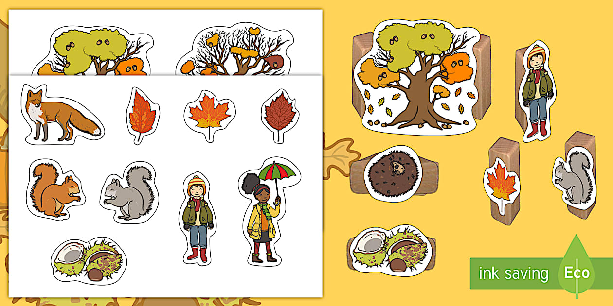 Black and White Autumn-Themed Small World Characters