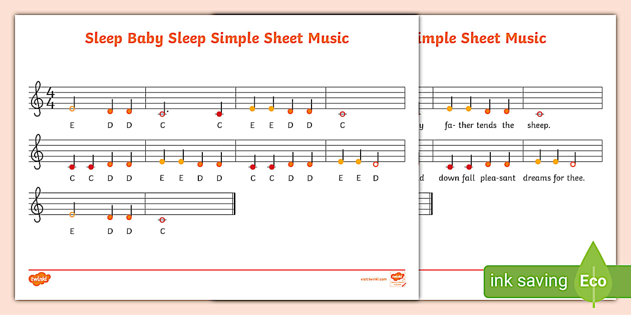 Sleep Baby Sleep Simple Sheet Music (Teacher-Made) - Twinkl