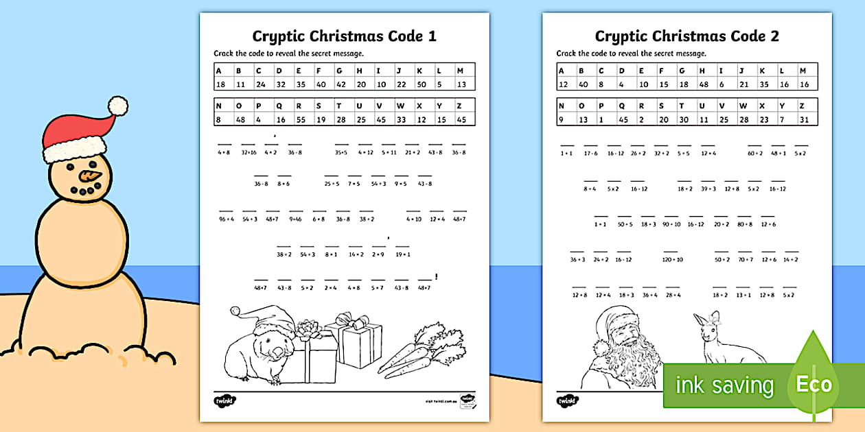 Cryptic Christmas Code Mixed Operations Worksheet / Worksheet