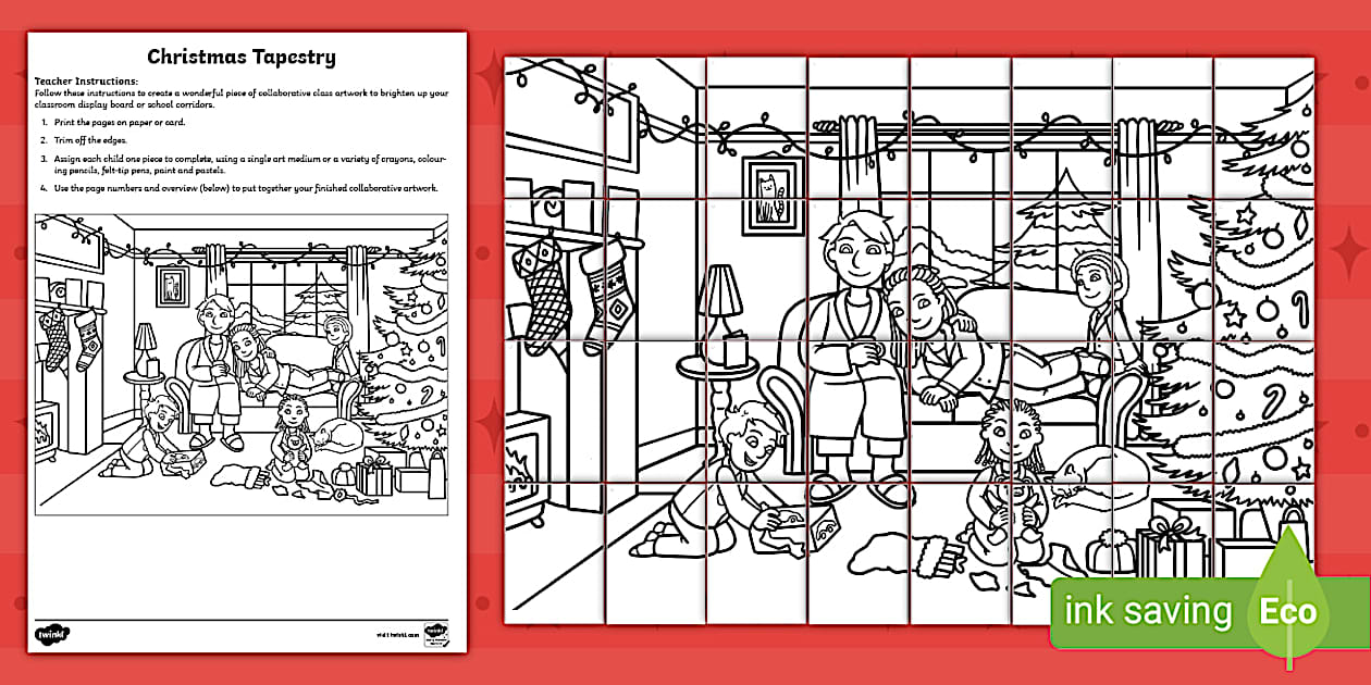 Christmas Tapestry Collaborative Colouring Sheets - Twinkl