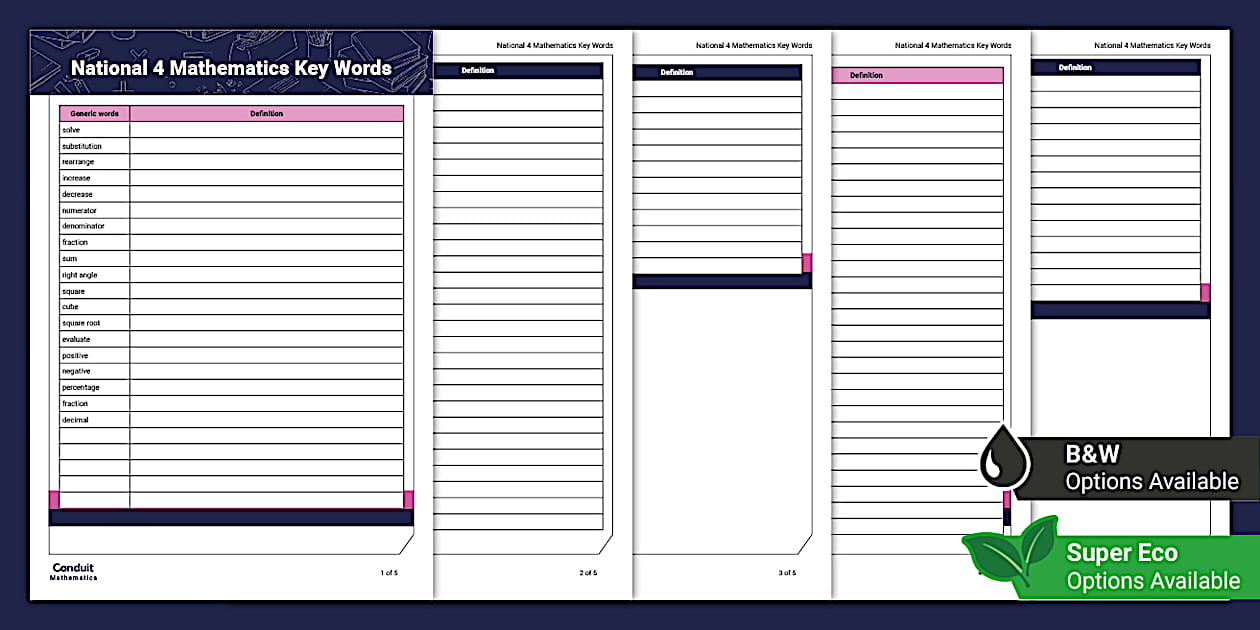 Glossary of National 4 Mathematics Terms (teacher made)
