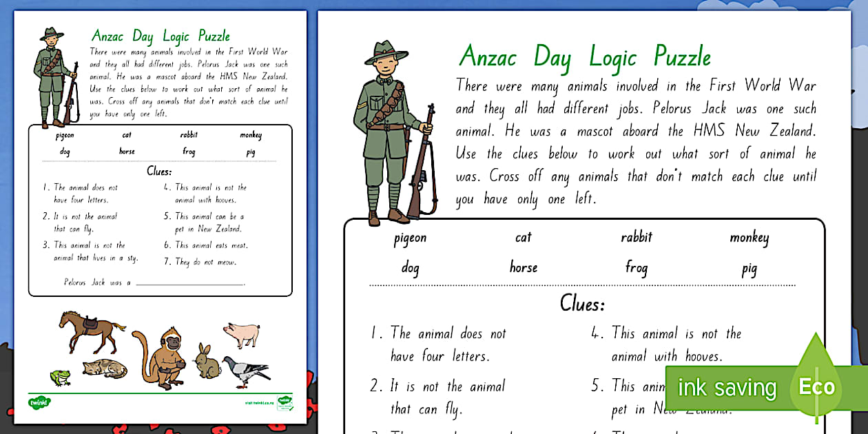 Anzac Day Logic Puzzle (teacher made) - Twinkl