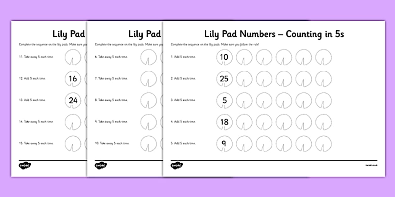 Lily Pad Counting in Fives Including From Non-Multiples Worksheet