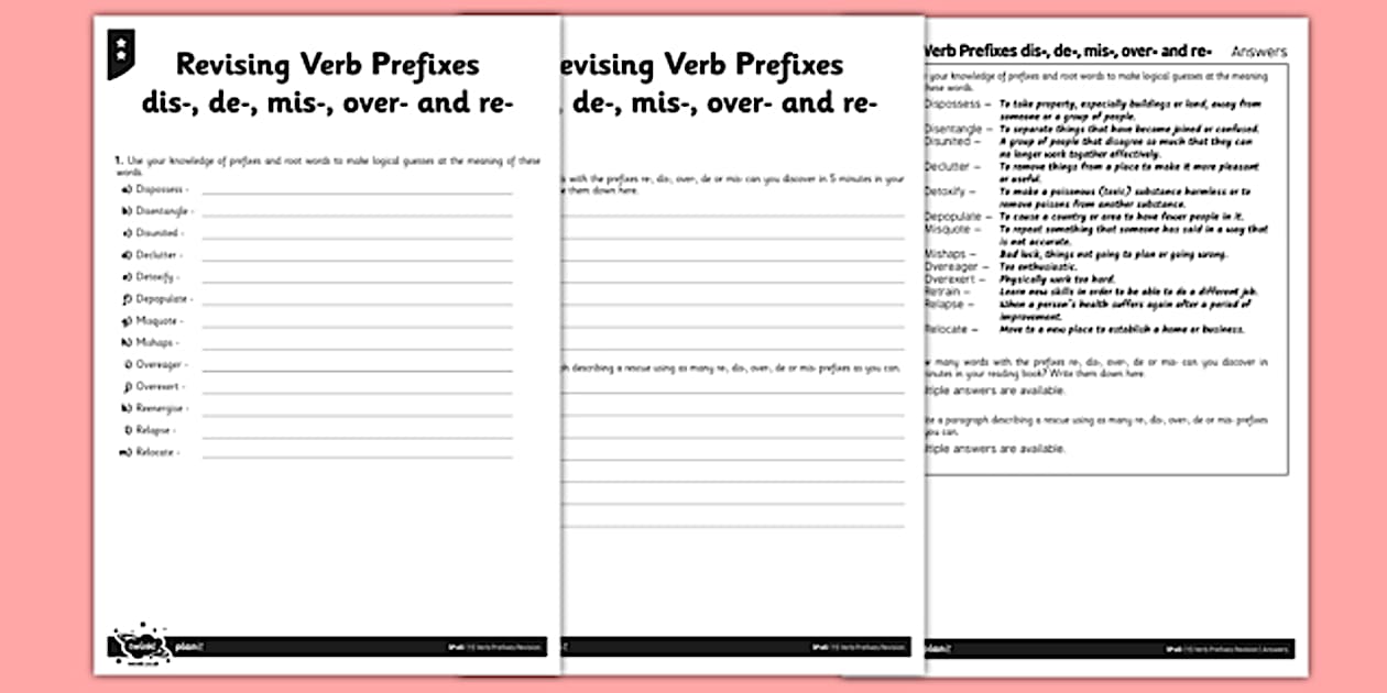 Application Worksheet / Worksheet - Revising Verb prefixes dis-, de-, mis-,
